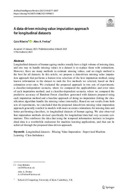 (PDF) A data-driven missing value imputation approach for longitudinal datasets