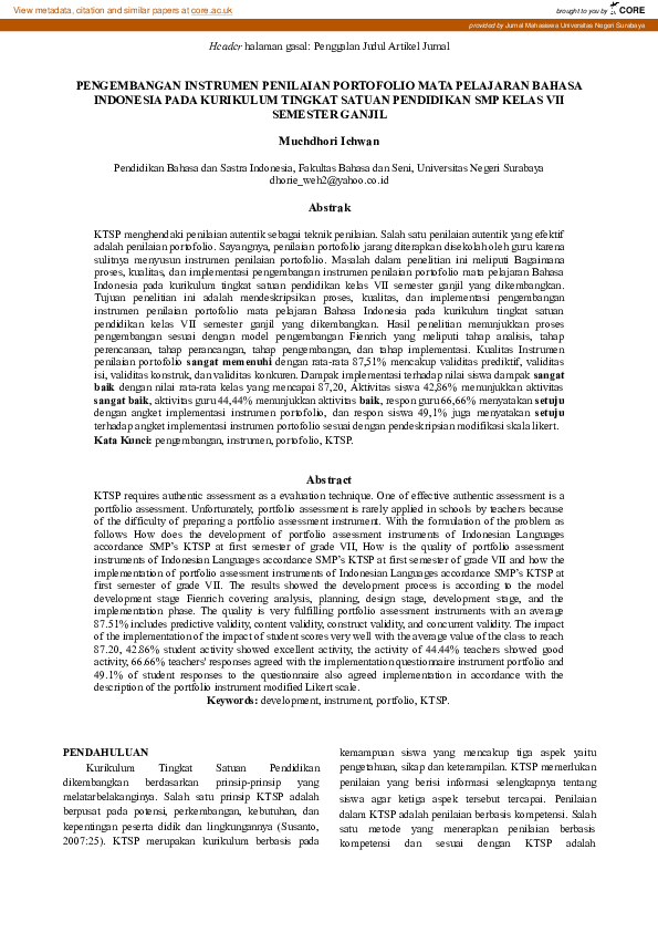 (PDF) Pengembangan Instrumen Penilaian Portofolio Mata Pelajaran ...