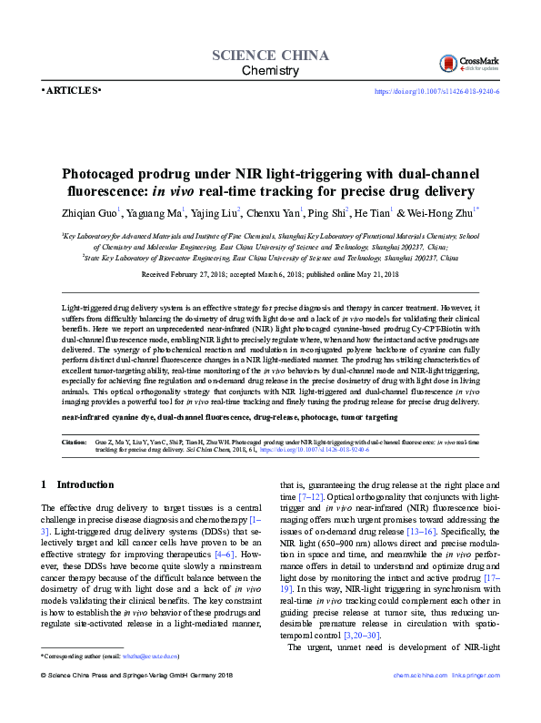 (PDF) Photocaged prodrug under NIR light-triggering with dual-channel ...
