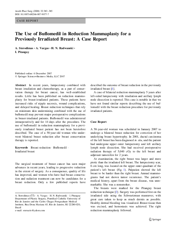 (PDF) The Use of Buflomedil in Reduction Mammaplasty for a Previously ...