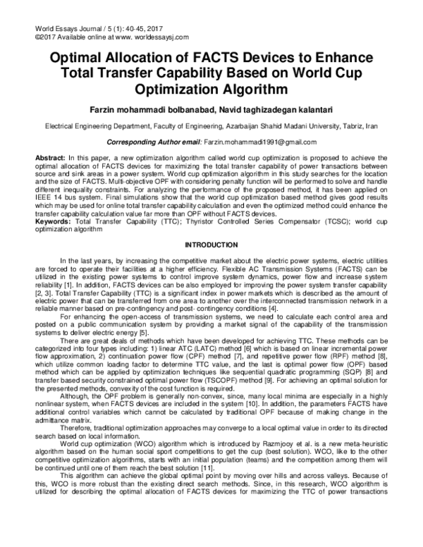 (PDF) Optimal Allocation of FACTS Devices to Enhance Total Transfer Capability Based on World ...