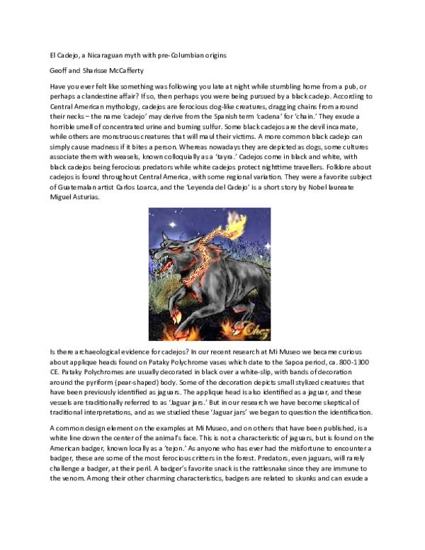 (DOC) 2020 El Cadejo: a Nicaraguan myth with pre-Columbian origins