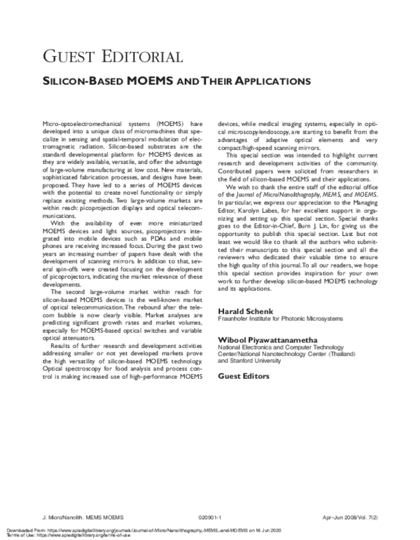 (PDF) Silicon-Based MOEMS and Their Applications