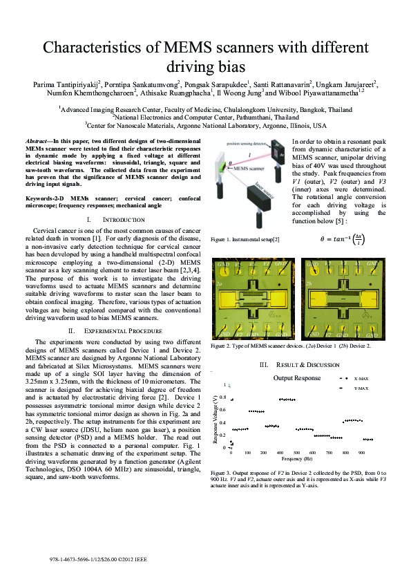 (PDF) Characteristics of MEMS scanners with different driving bias