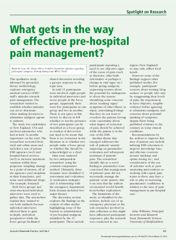 (PDF) What gets in the way of effective pre-hospital pain management?