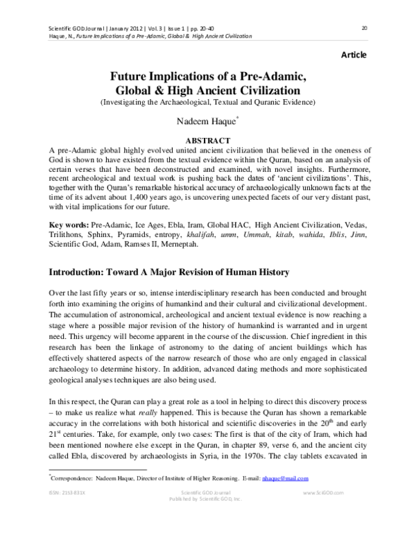 (PDF) Future Implications of a Pre-Adamic, Global & High Ancient Civilization