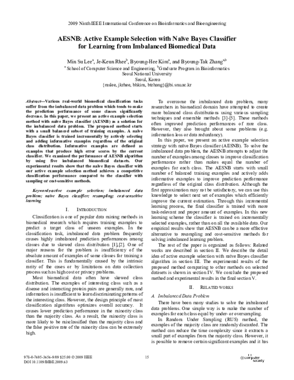 (PDF) AESNB: Active Example Selection with Naïve Bayes Classifier for Learning from Imbalanced ...