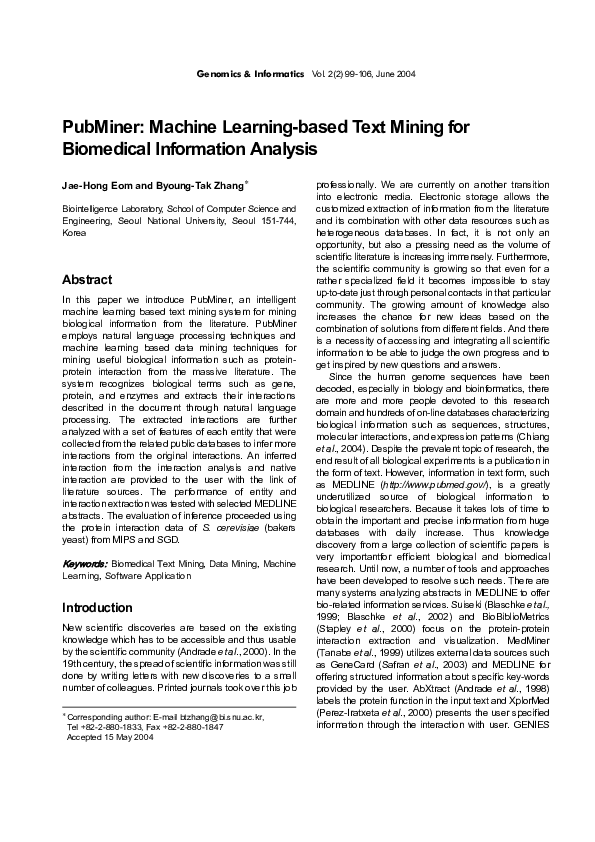 (PDF) PubMiner: Machine Learning-based Text Mining for Biomedical Information Analysis