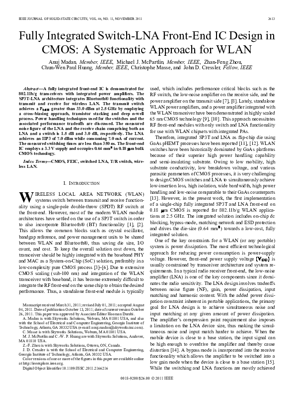 (PDF) Fully Integrated Switch-LNA Front-End IC Design in CMOS: A ...