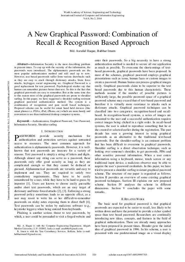 Pdf A New Graphical Password Combination Of Recall And Recognition Based Approach