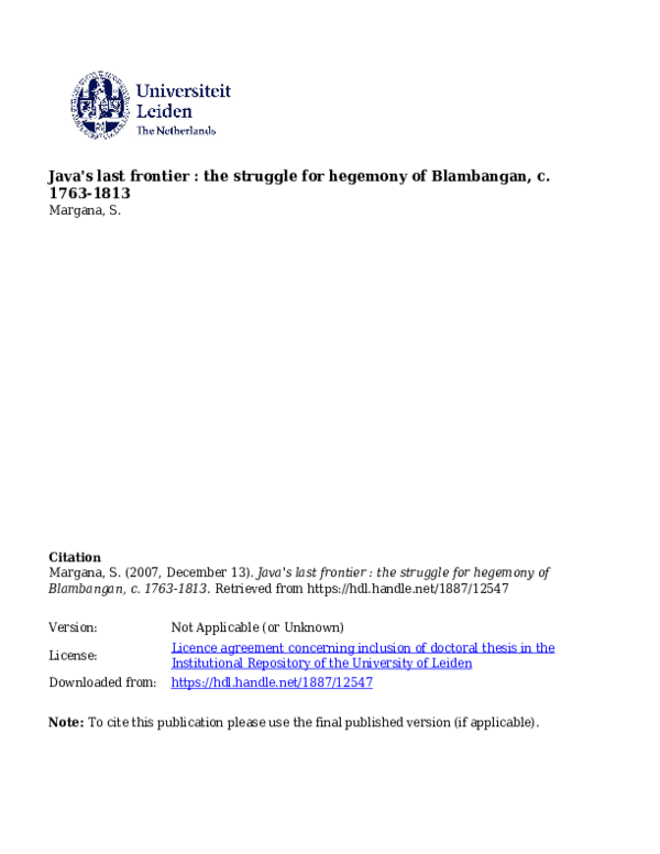 (PDF) Java's last frontier: the struggle for hegemony of Blambangan, c ...