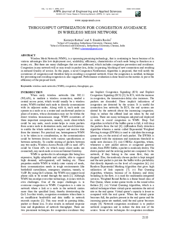 (PDF) Throughput Optimization for Congestion Avoidance in Wireless Mesh Network
