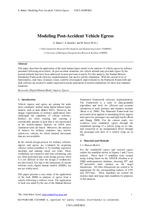 (PDF) Post-Accident Vehicle Egress Modeling