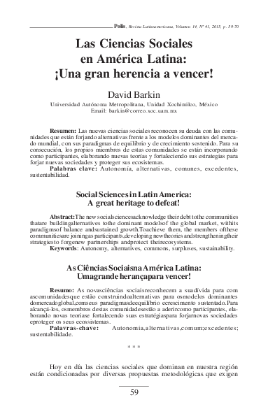 (PDF) Las Ciencias Sociales en América Latina: ¡Una gran herencia a ...