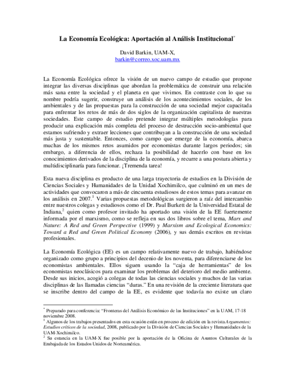 (PDF) La Economía Ecológica: Aportación al Análisis Institucional ...