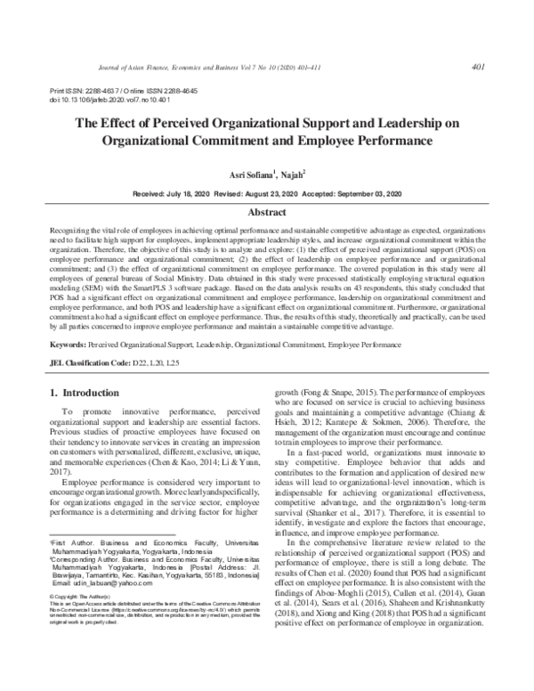 (PDF) The Effect of Perceived Organizational Support and Leadership on Organizational Commitment ...