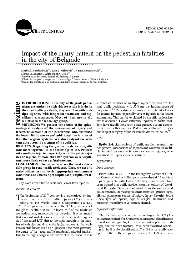 (PDF) Impact of the injury pattern on the pedestrian fatalities in the ...