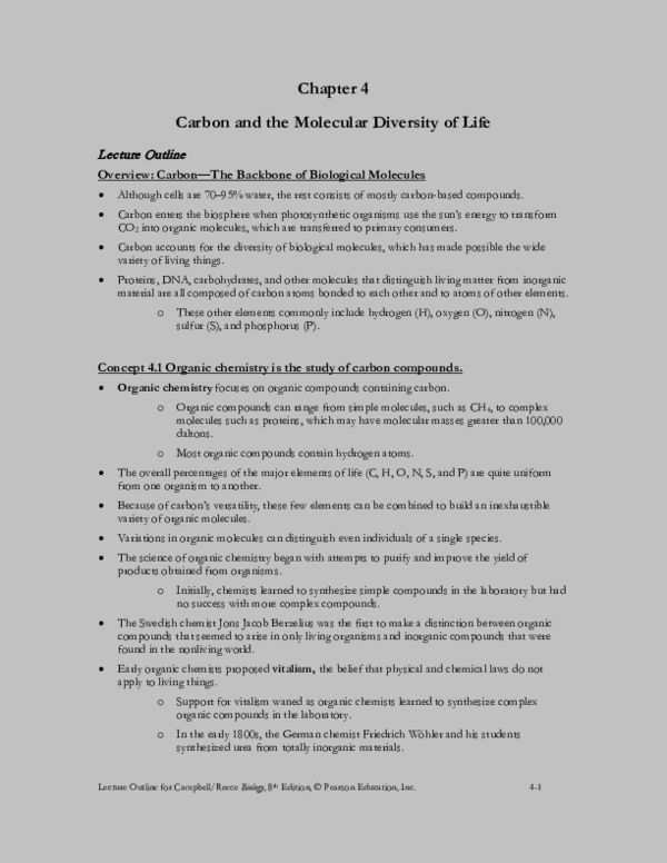 (PDF) Chapter 4: Carbon and the Molecular Diversity of Life