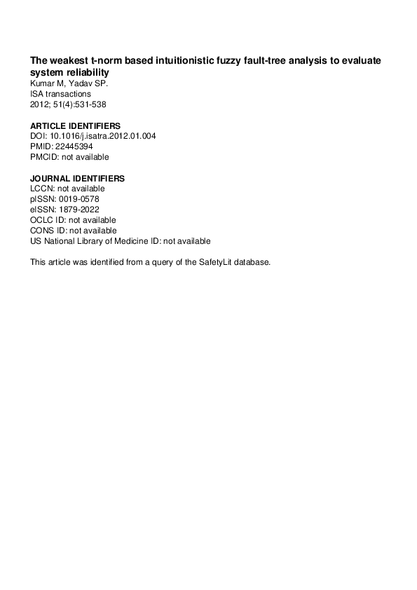 (PDF) The weakest -norm based intuitionistic fuzzy fault-tree analysis to evaluate system ...