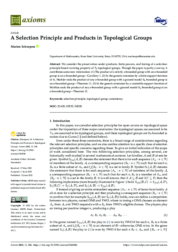 (PDF) A Selection Principle and Products in Topological Groups