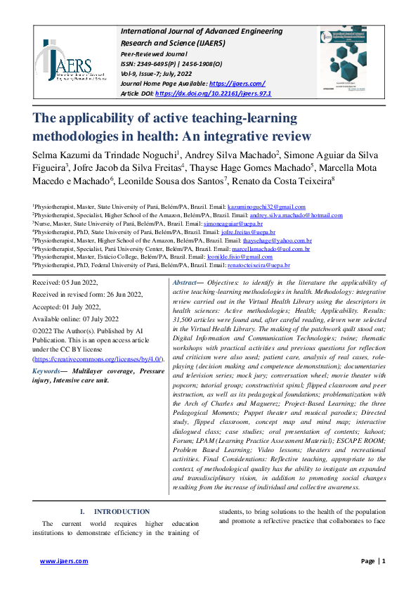 (PDF) The applicability of active teaching-learning methodologies in ...