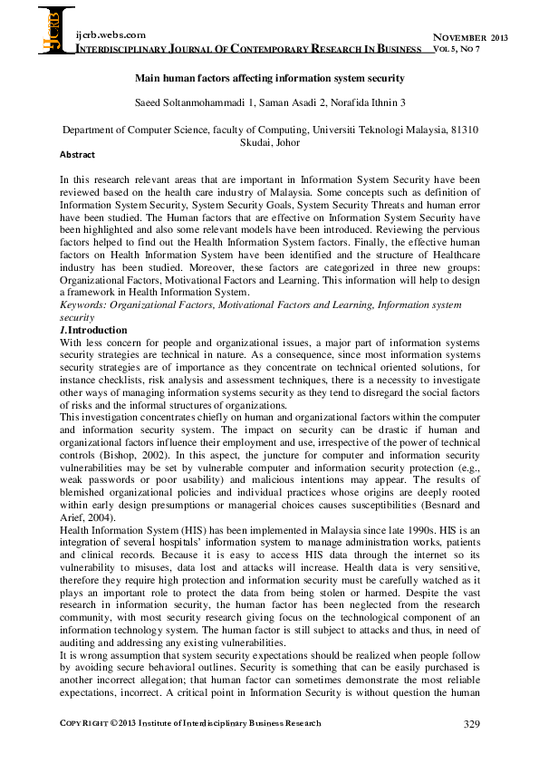Pdf Human Factors Affecting Information System Security