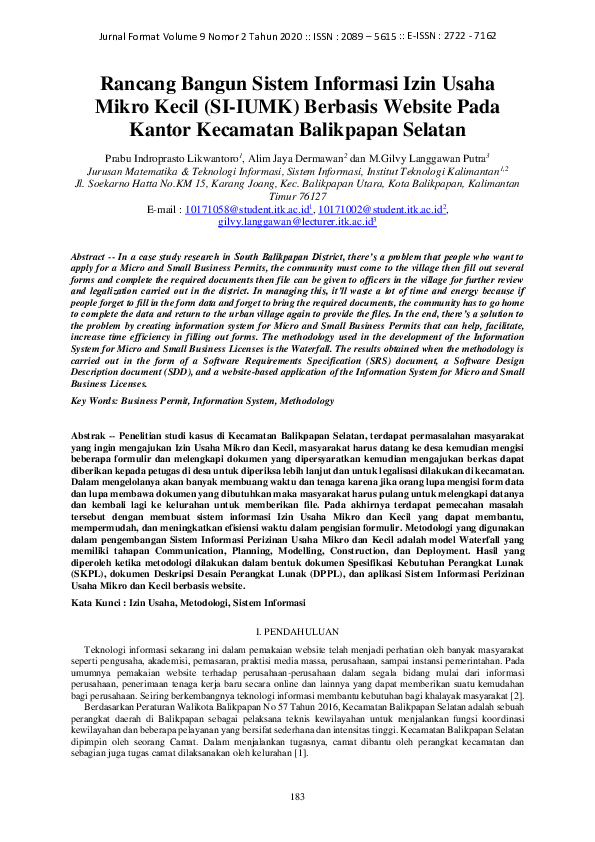(PDF) Rancang Bangun Sistem Informasi Izin Usaha Mikro Kecil (SI-IUMK ...