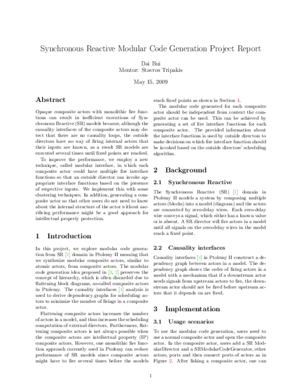 Pdf Synchronous Reactive Modular Code Generation Project Report
