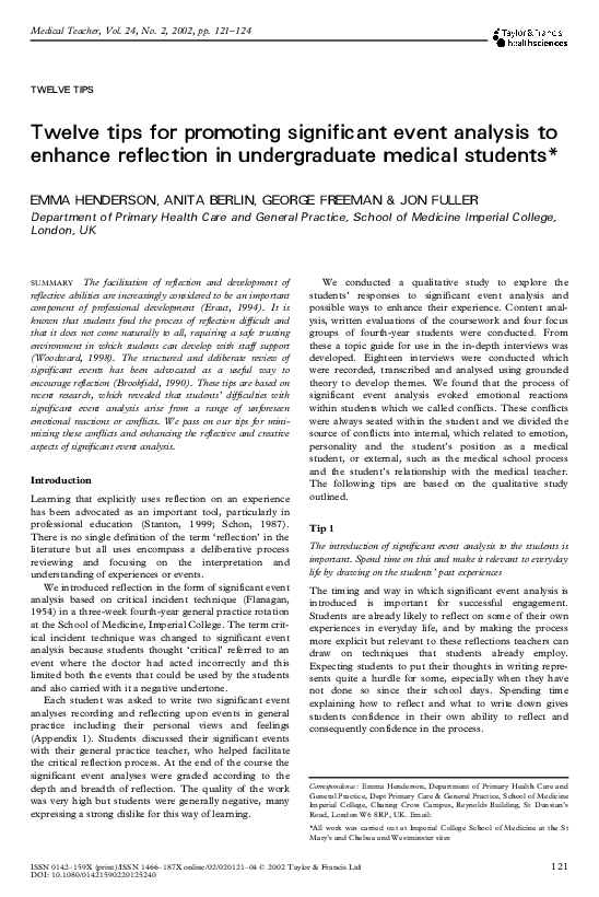 (PDF) Twelve tips for promoting significant event analysis to enhance ...