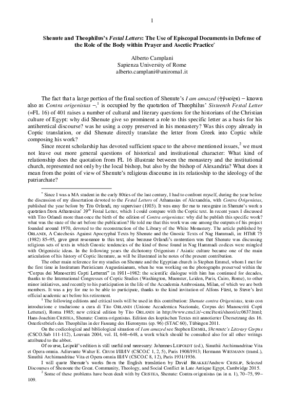 (PDF) Shenute and Theophilus’s Festal Letters: The Use of Episcopal ...