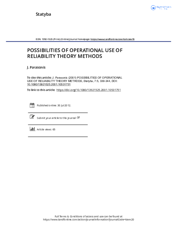 (PDF) Possibilities of Operational Use of Reliability Theory Methods