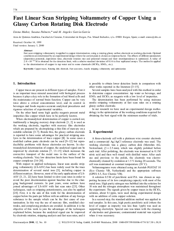 (PDF) Fast Linear Scan Stripping Voltammetry of Copper Using a Glassy ...