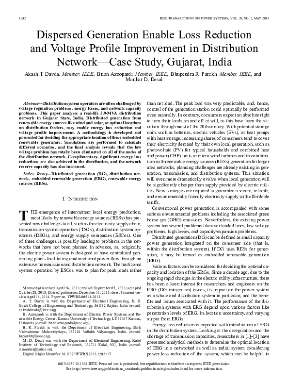 (PDF) Dispersed Generation Enable Loss Reduction and Voltage Profile Improvement in Distribution ...
