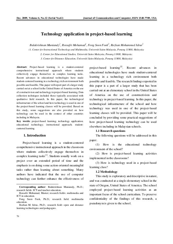 (PDF) Technology application in project-based learning