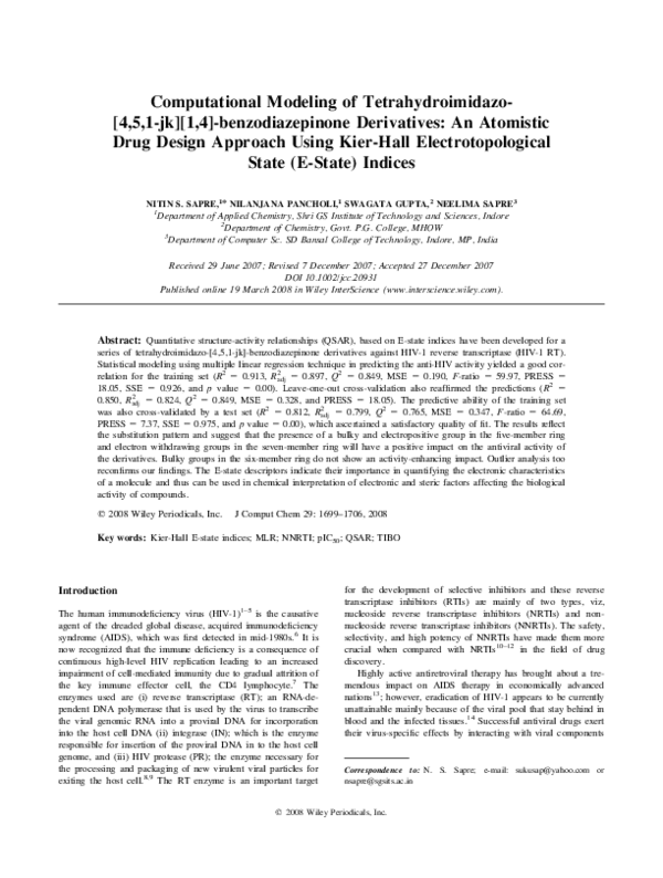 (PDF) Computational modeling of tetrahydroimidazo-[4,5,1-jk][1,4]-benzodiazepinone derivatives ...