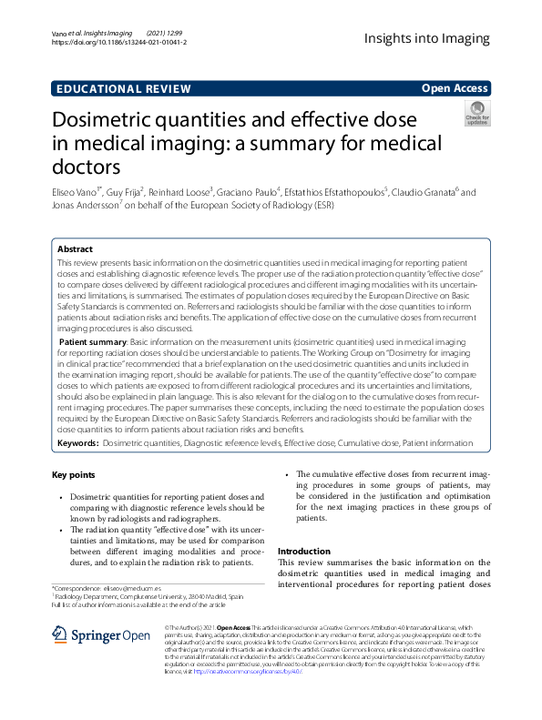 (PDF) Dosimetric Quantities in Medical Imaging
