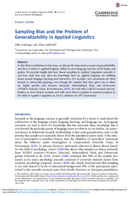 (PDF) Sampling Bias and the Problem of Generalizability in Applied ...