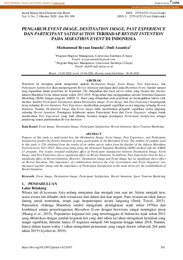 (PDF) Pengaruh Event Image, Destination Image, Past Experience Dan ...