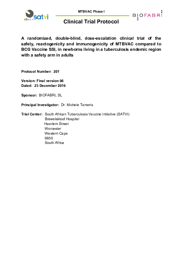 (PDF) Cllinical Trial Protocol | Michele Tameris - Academia.edu