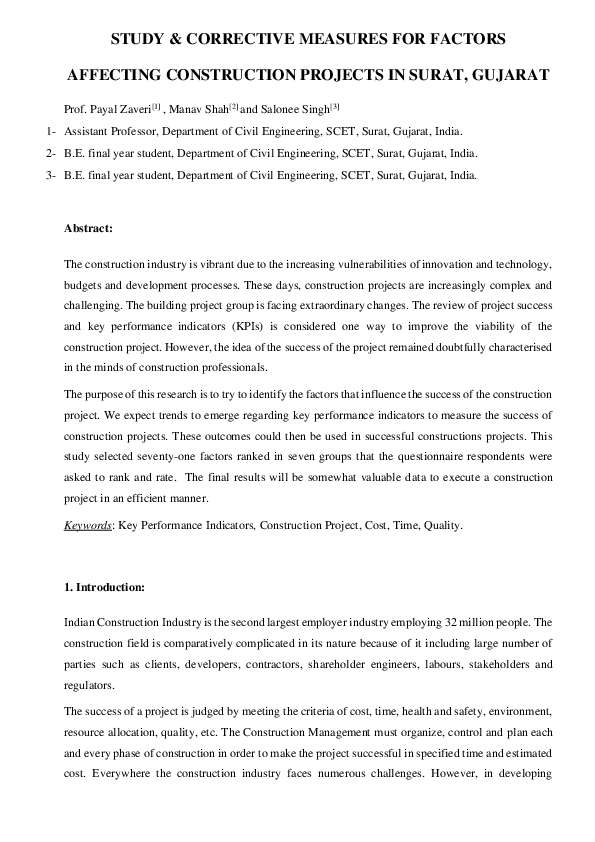 (PDF) STUDY & CORRECTIVE MEASURES FOR FACTORS AFFECTING CONSTRUCTION ...