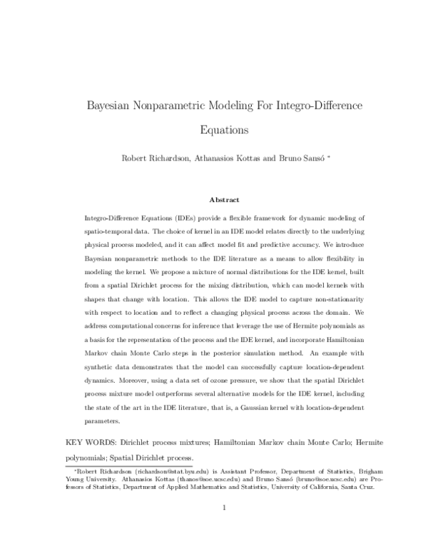 (PDF) Bayesian non-parametric modeling for integro-difference equations