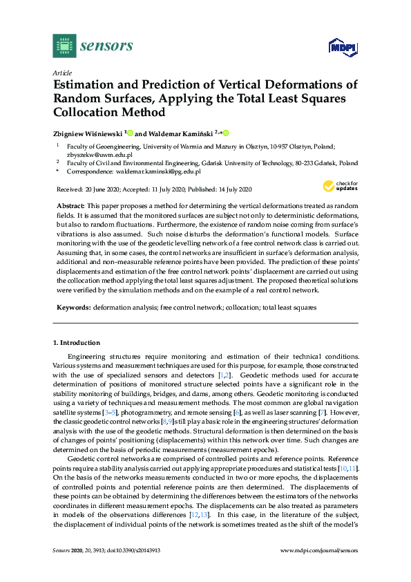(PDF) Estimation and Prediction of Vertical Deformations of Random Surfaces, Applying the Total ...