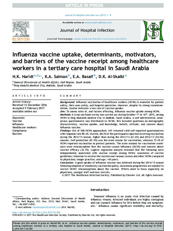 (PDF) Influenza vaccine uptake, determinants, motivators, and barriers ...