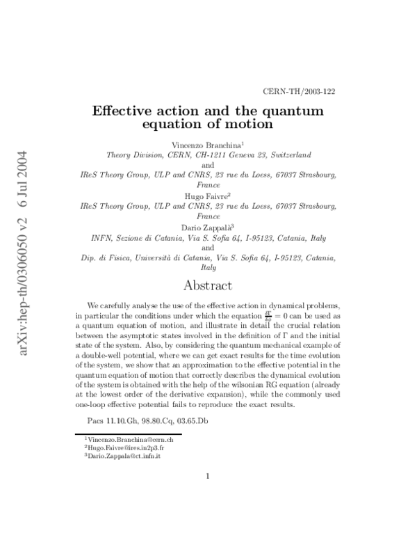 (PDF) Effective action and the quantum equation of motion