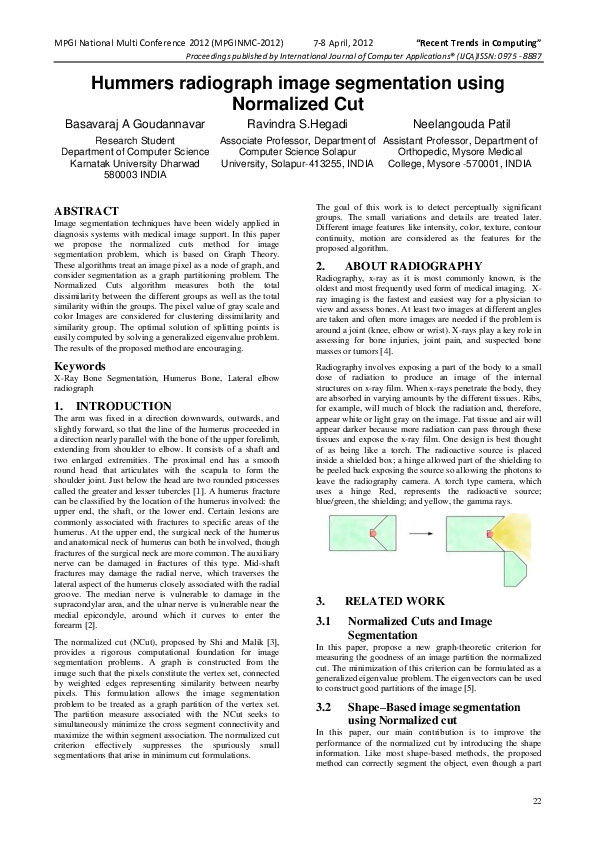 (PDF) Humerus Radiograph Image Segmentation using Normalized Cut