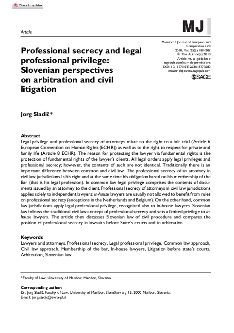 (PDF) Professional secrecy and legal professional privilege