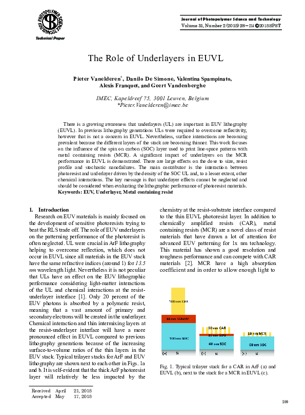 (PDF) The Role of Underlayers in EUVL