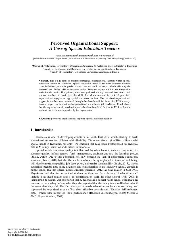 (PDF) Perceived Organizational Support: A Case of Special Education Teacher