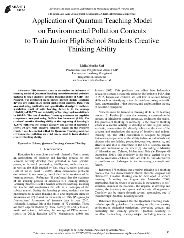 (PDF) Application of Quantum Teaching Model on Environmental Pollution ...