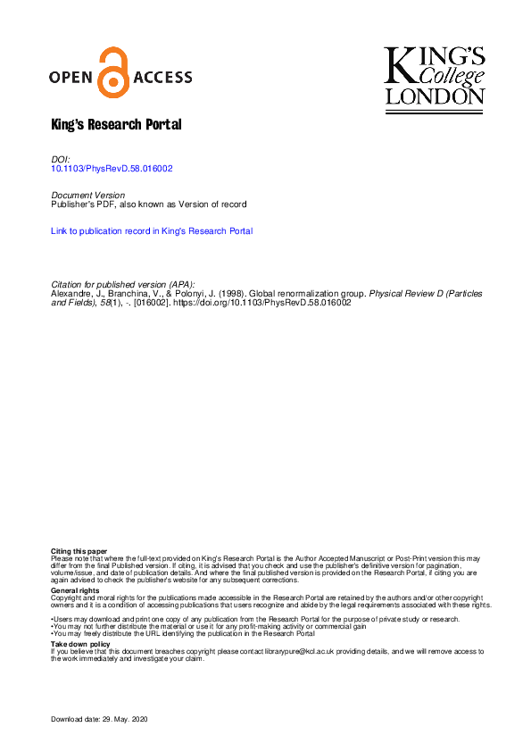 Pdf Global Renormalization Group